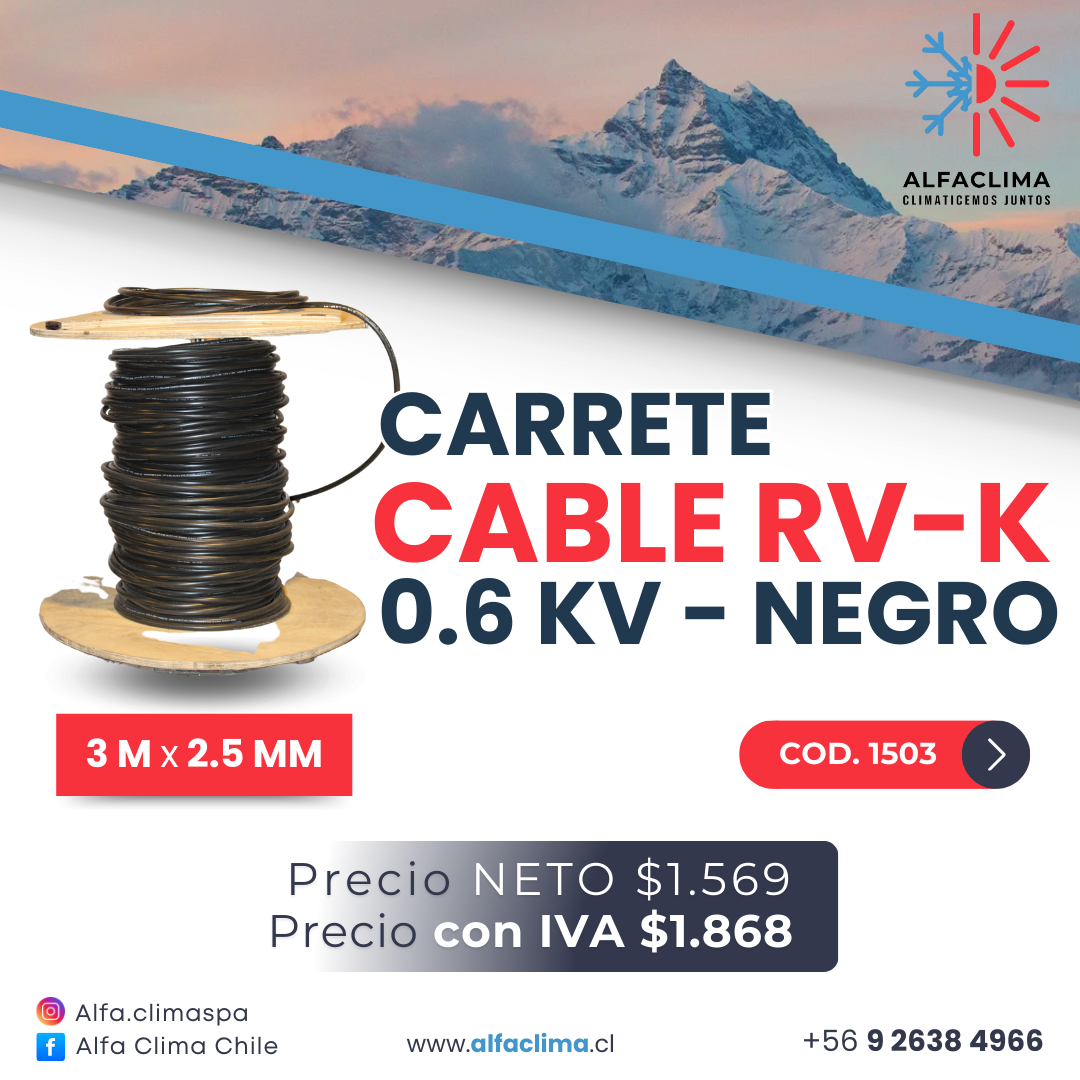 CABLE RV-K 0,6 KV 3X2,5MM NEGRO CARRETE – Alfa Clima