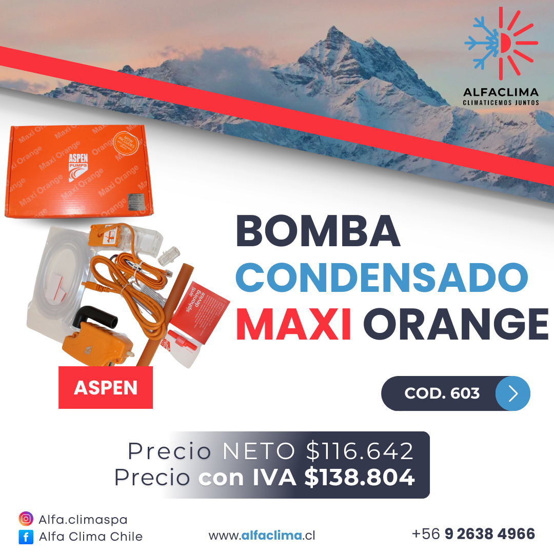 BOMBA DE CONDENSADO MAXI ORANGE ASPEN – Alfa Clima